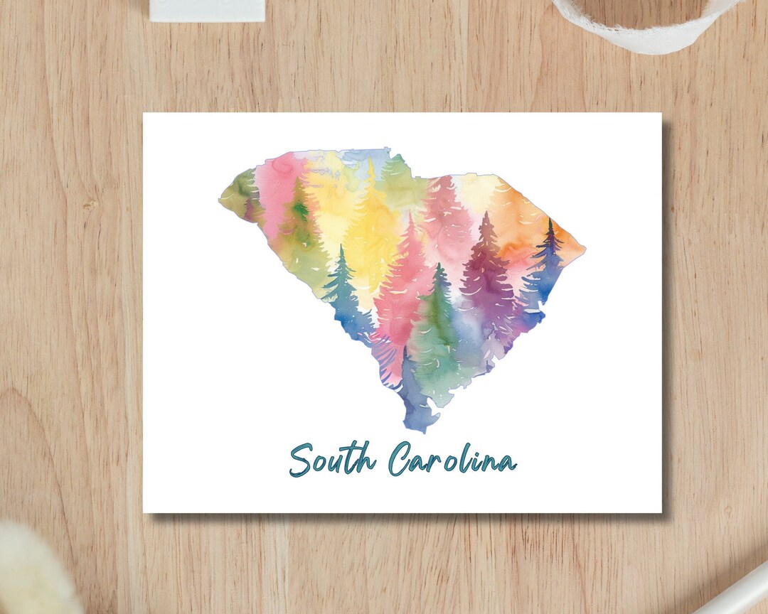 South Carolina State Wall Art Print - Trees SC Map Outline Decor ...