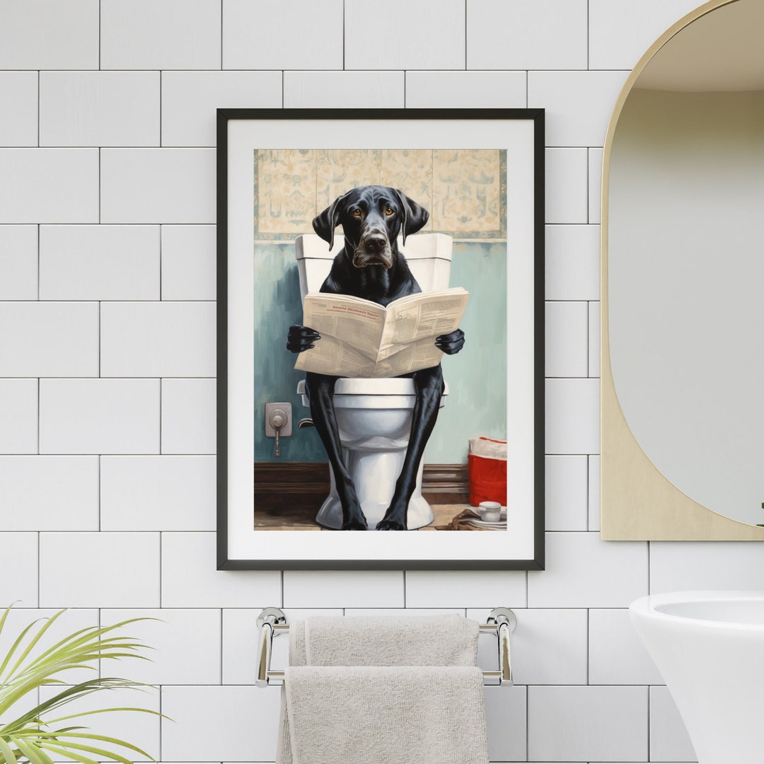 Black Lab Dog in Toilet Printable Wall Art, Labrador Retriever Reading ...