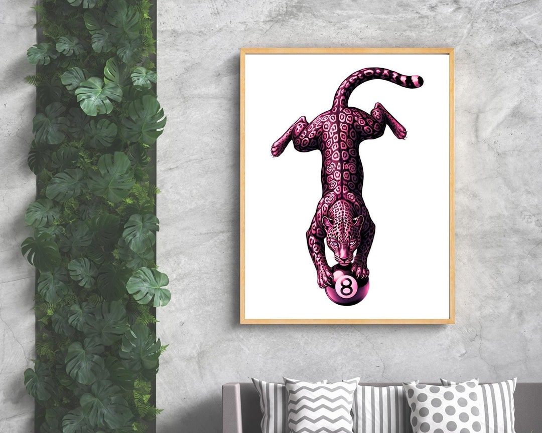 Preppy Pink Leopard 8 Ball Printable Wall Art, Glam Trendy Bedroom ...