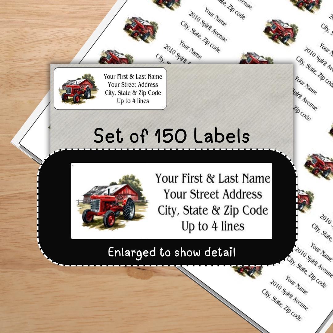 Red Tractor and Barn Address Labels, Return Mailing Stickers ...