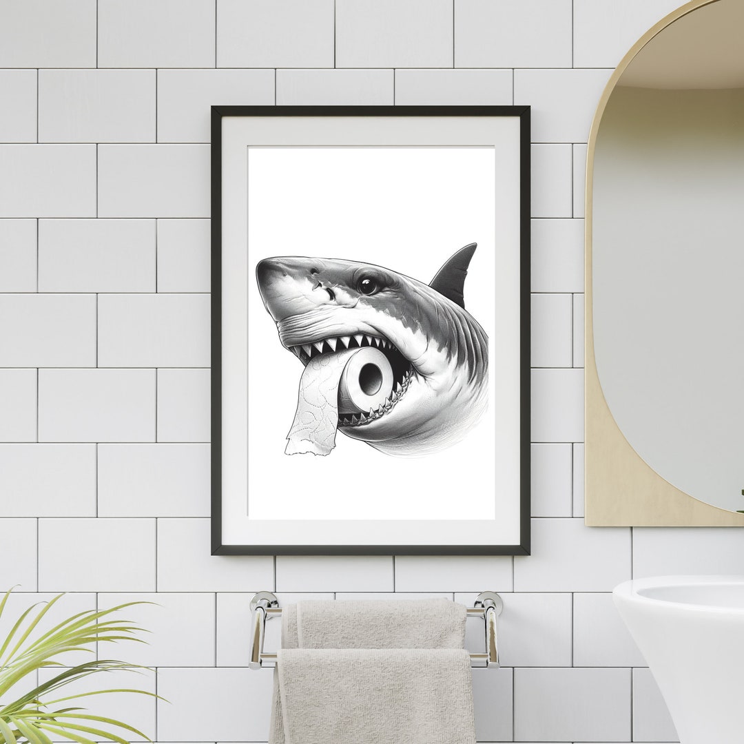 Shark Bathroom Wall Art Shark Decor Ocean Bathroom Art for Kids ...