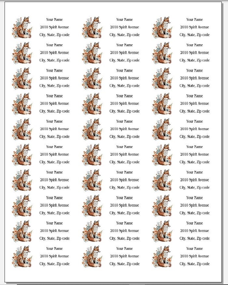 Set of 150 Primitive Red Fox Flowers Country Return Mailing Address ...