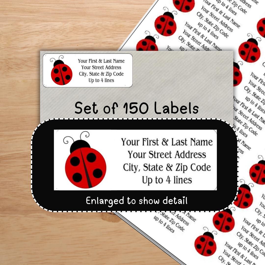 Ladybug Address Labels, Personalized Return Mailing Stickers for Cards ...