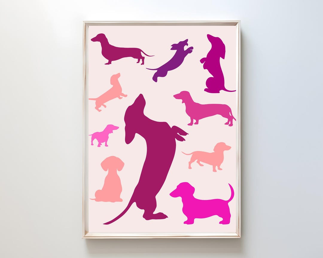 Pink Dachshund Dog Wall Art Print, Girls Room Poster, Preppy Weenie Dog ...