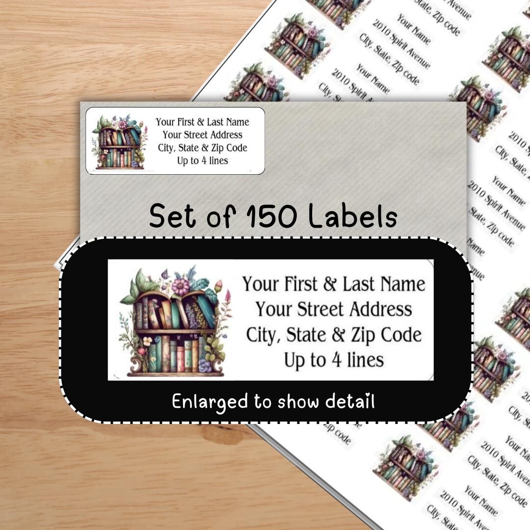 Floral Bookstack Bookish Address Labels: Personalized Return Mailing ...