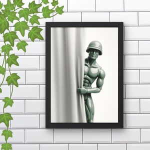 Green Army Men Bathroom Wall Art, Soldier Peeking Out of Shower Curtain ...