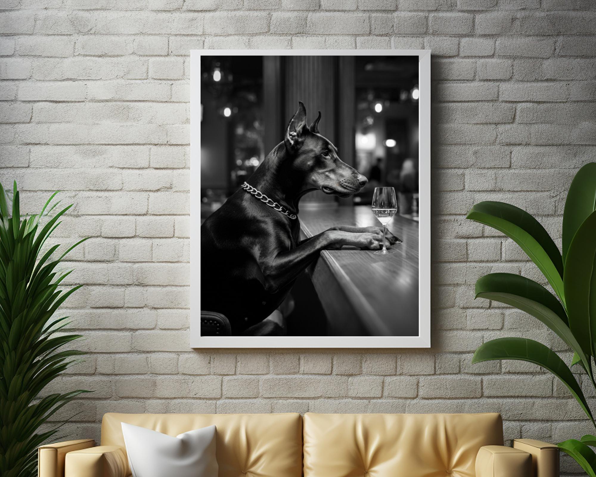 Doberman Pinscher Dog, Alcohol Wall Art, Dobie Dog Decor, Bar Cart ...