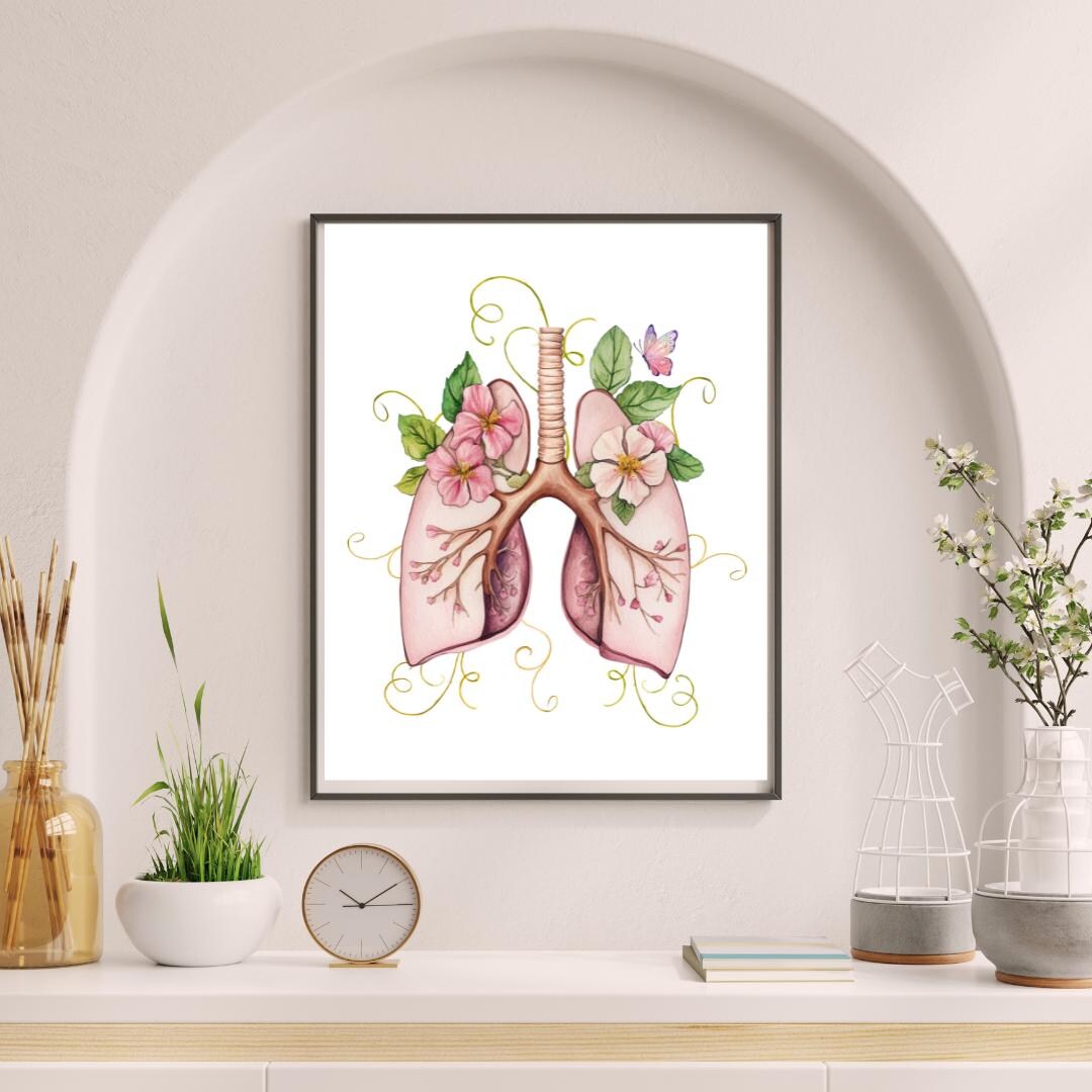 Lungs Watercolor Wall Art Print, Botanical Anatomy Poster ...