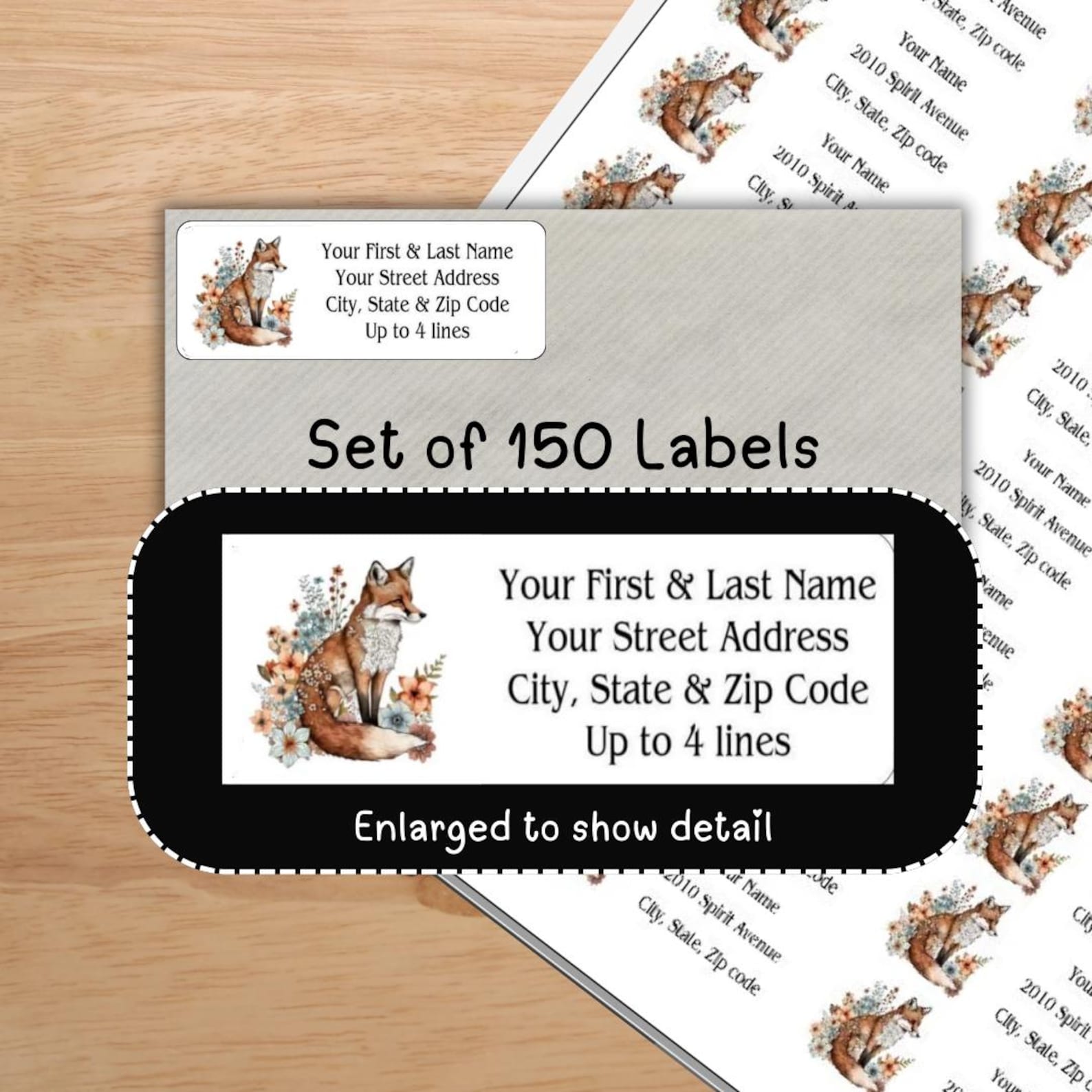 Set of 150 Primitive Red Fox Flowers Country Return Mailing Address ...