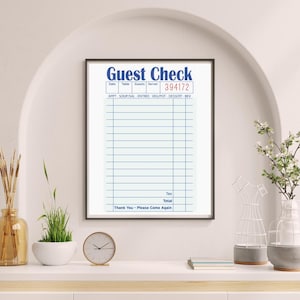 Blank Guest Check Art Print, Trendy Wall Art, Guest Check Decor ...