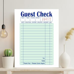Blank Guest Check Art Print, Trendy, Guest Check Decor, Digital Art ...