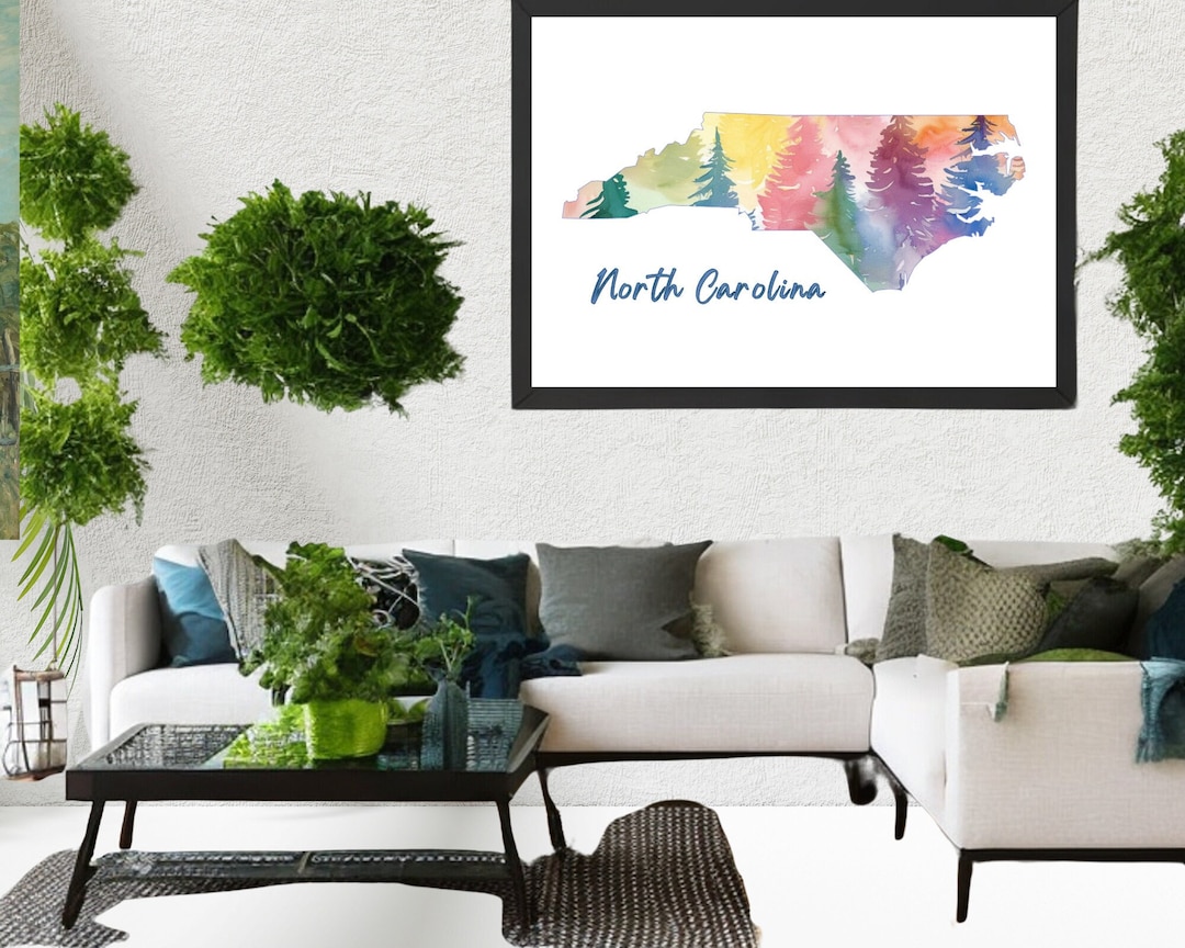 North Carolina State Wall Art Print Trees NC State Map Outline Decor ...