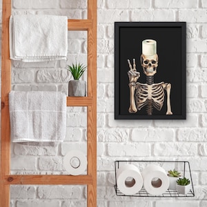 Skeleton Bathroom Wall Art, Skeleton With Toilet Paper on Head Decor ...