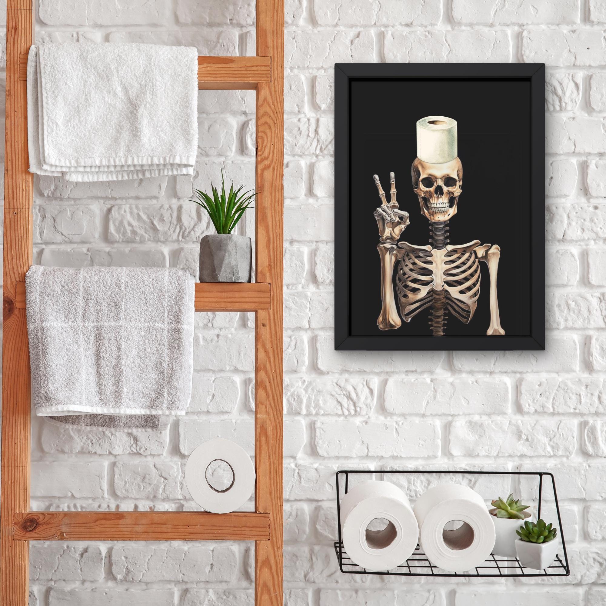 Skeleton Bathroom Wall Art, Skeleton With Toilet Paper on Head Decor ...