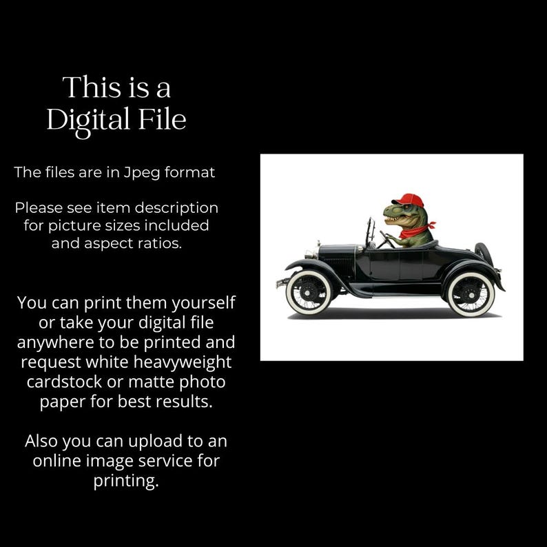 Dinosaur T-rex Driving Model T Car Wall Art, Tyrannosaurus Rex Poster ...
