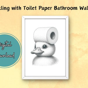 Bathroom Art, Cute Duckling Baby Duck, Toilet Paper on Head, Bathroom ...