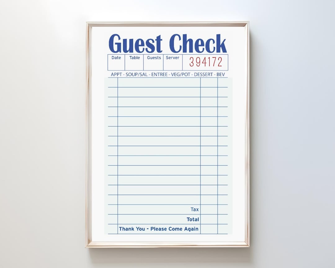 Blank Guest Check Art Print, Trendy Wall Art, Guest Check Decor ...
