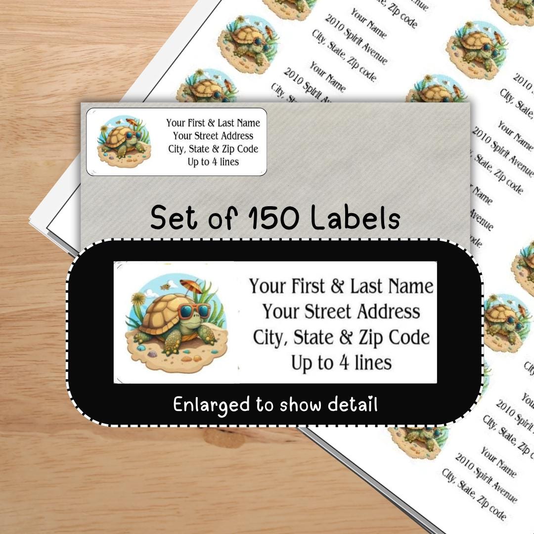Turtle Sunglasses on Beach Address Labels, Tortoise Return Mailing ...