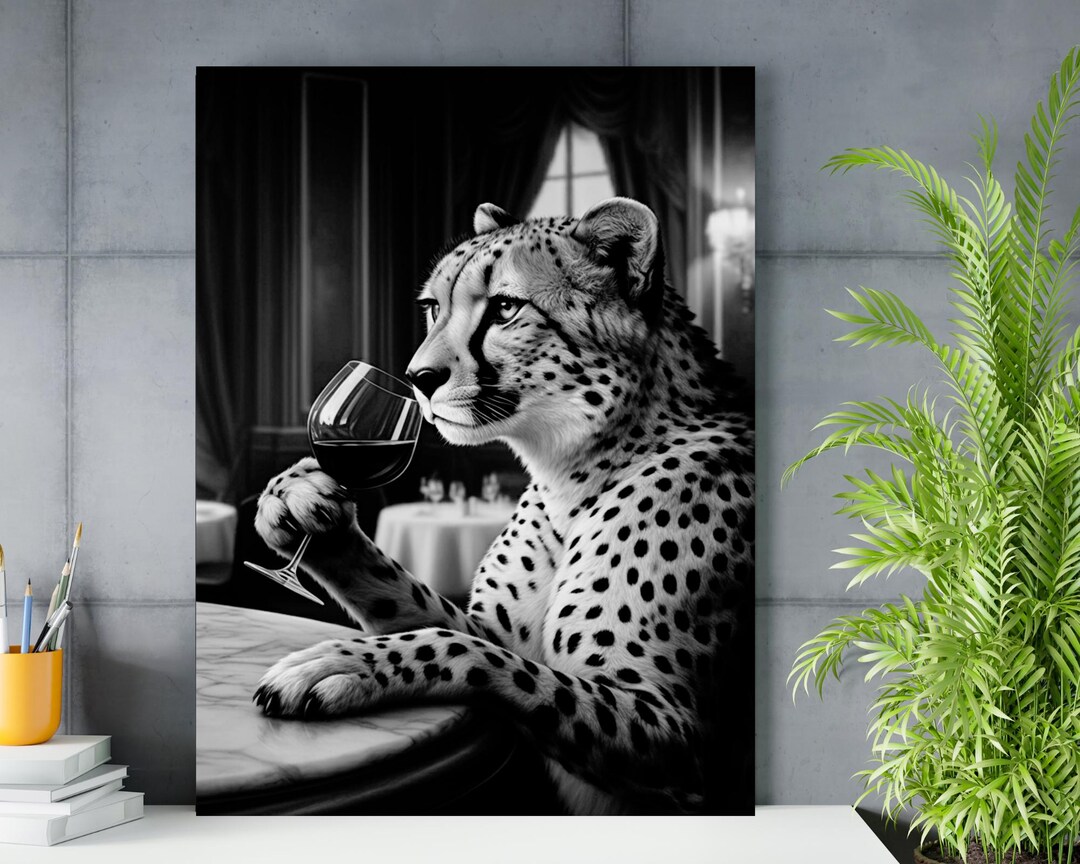 Cheetah Wine Bar Print: Funny Animal Alcohol Poster (digital Download ...