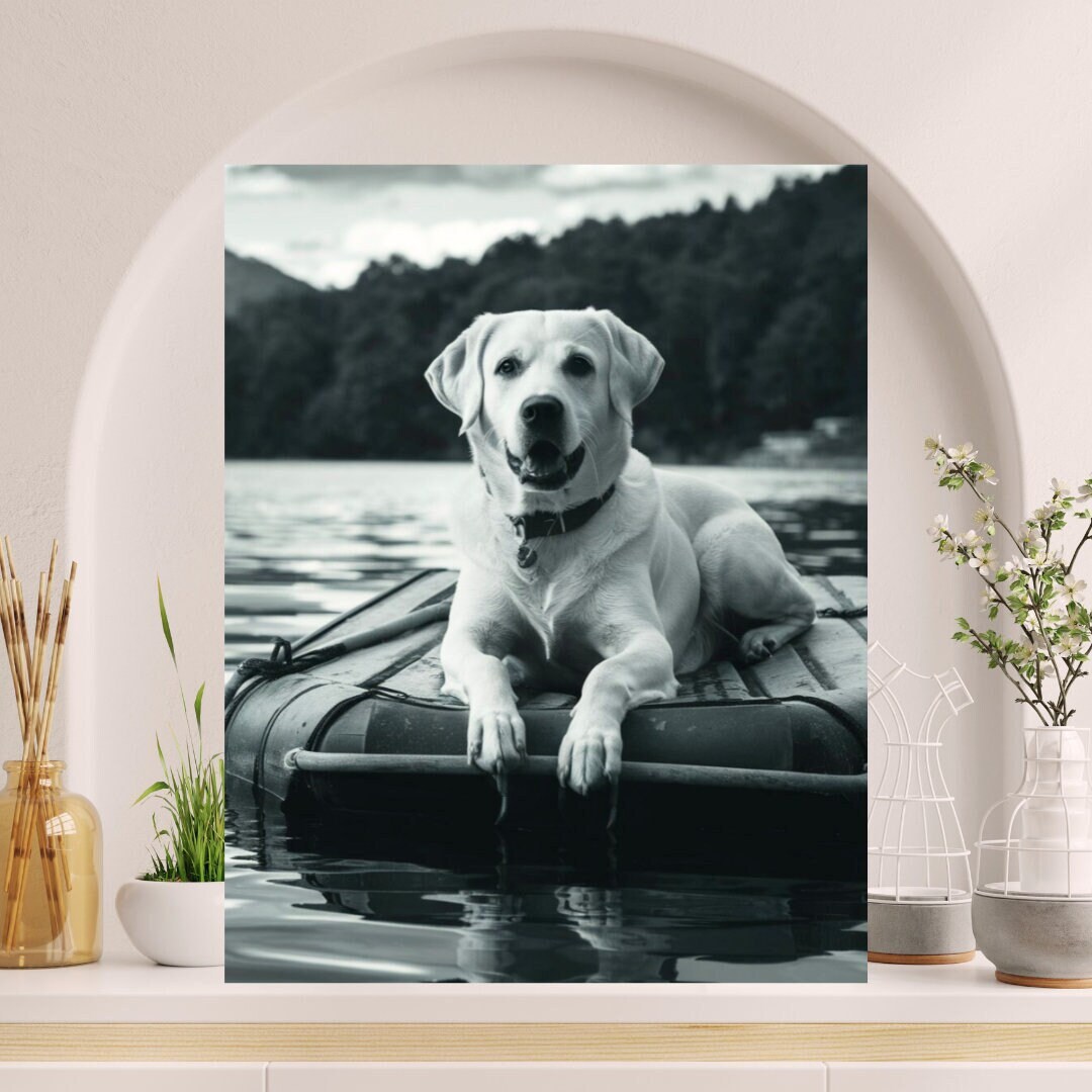 Yellow Lab Dog Wall Art, Lake House Décor, Labrador Retriever, Scenic ...
