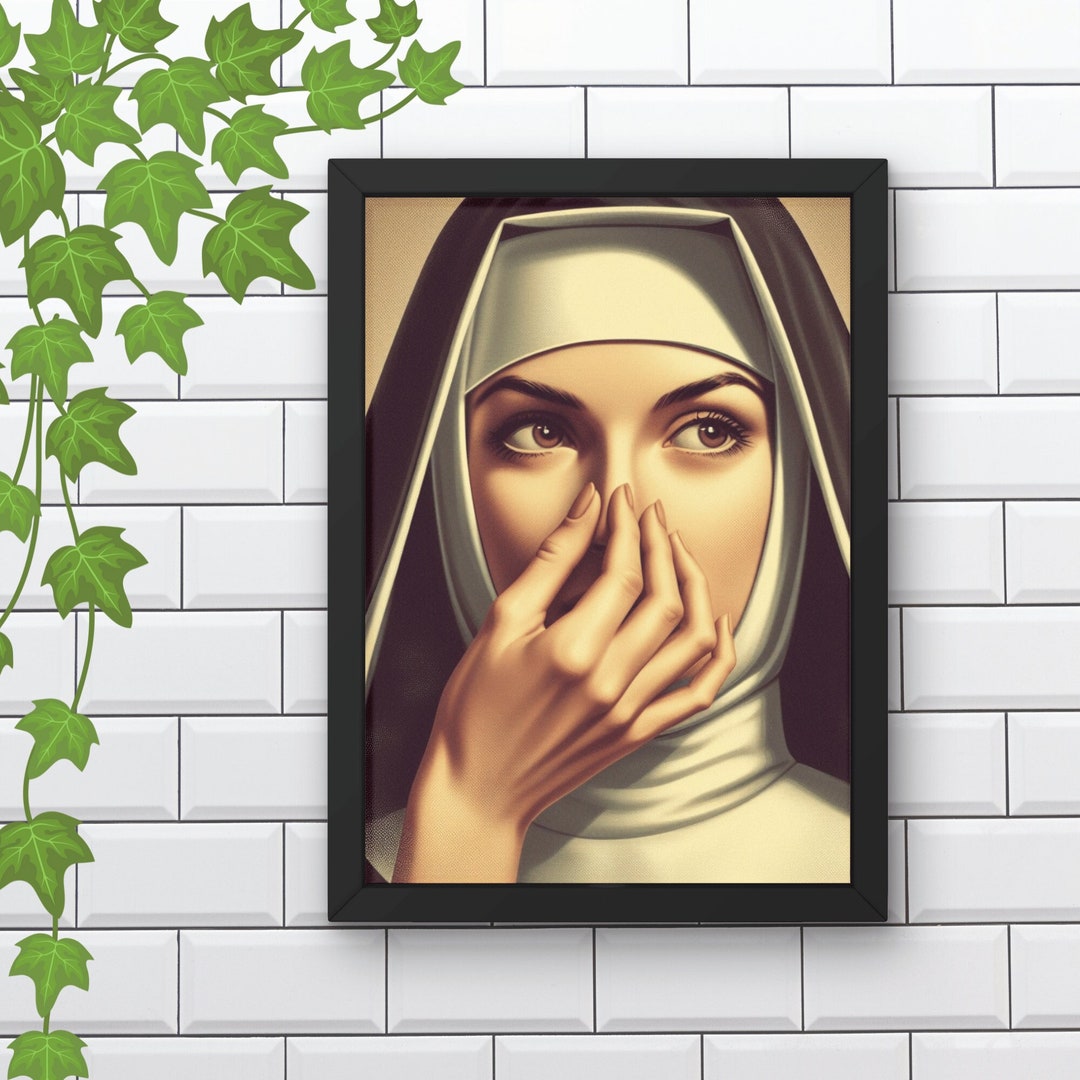 Nun Covering Her Nose Bathroom Wall Art Decor Catholic Lady Wearing ...