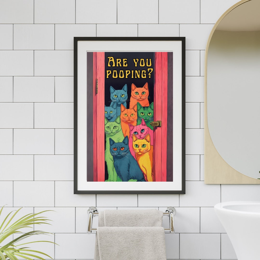 Cat Wall Art Bathroom Are You Pooping Print Bathroom Wall Art Cat ...
