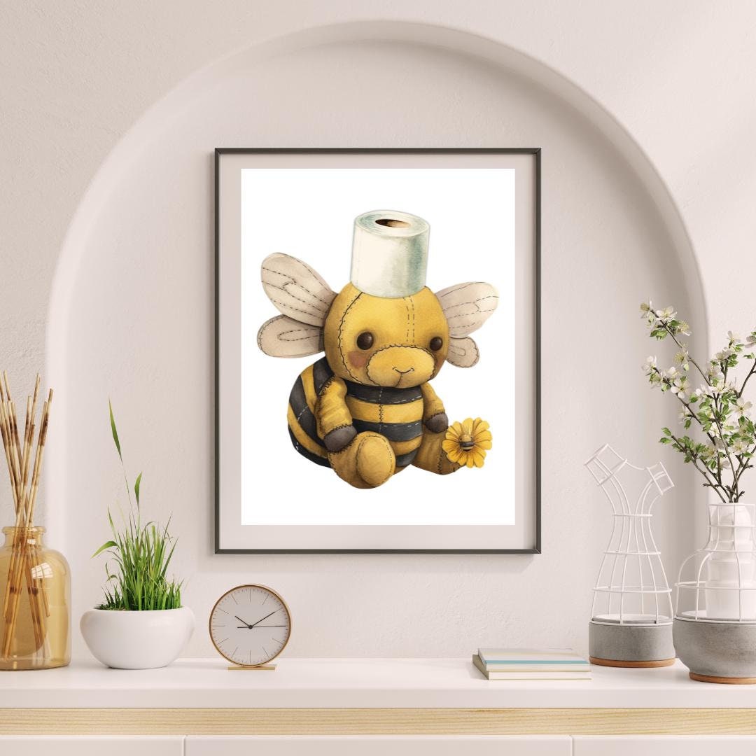 Bumble Bee Bathroom Wall Art, Bee Quilted Patchwork Sewn Style Print ...