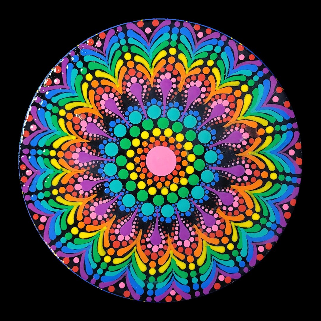 6 Round Dot Art Rainbow Mandala Style Painting - Etsy