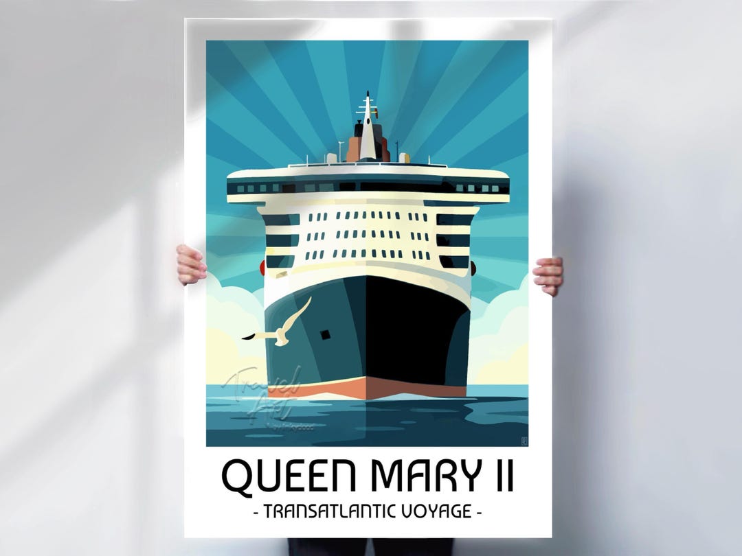 Queen Mary II Cruise Ship Print, Retro Ocean Liner (travel Wall Art ...