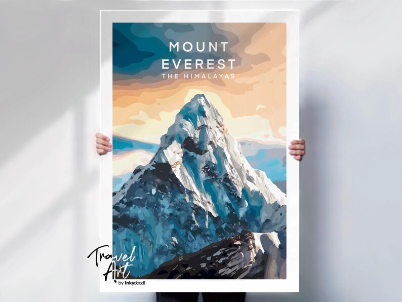 Mount Everest Print - Himalayas Travel Poster for Mountain Climbing ...