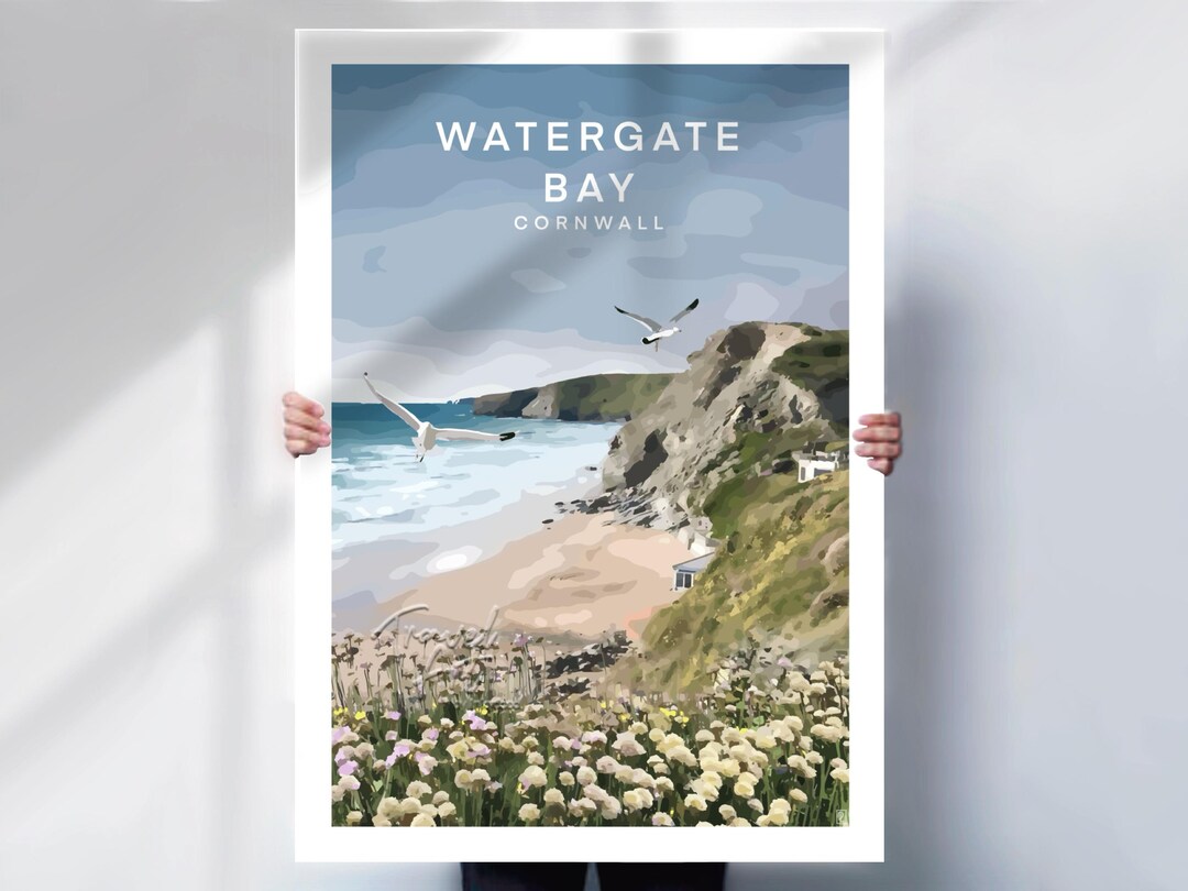 Cornwall Travel Print , Watergate Bay Wall Art , Cornwall Wall Poster ...