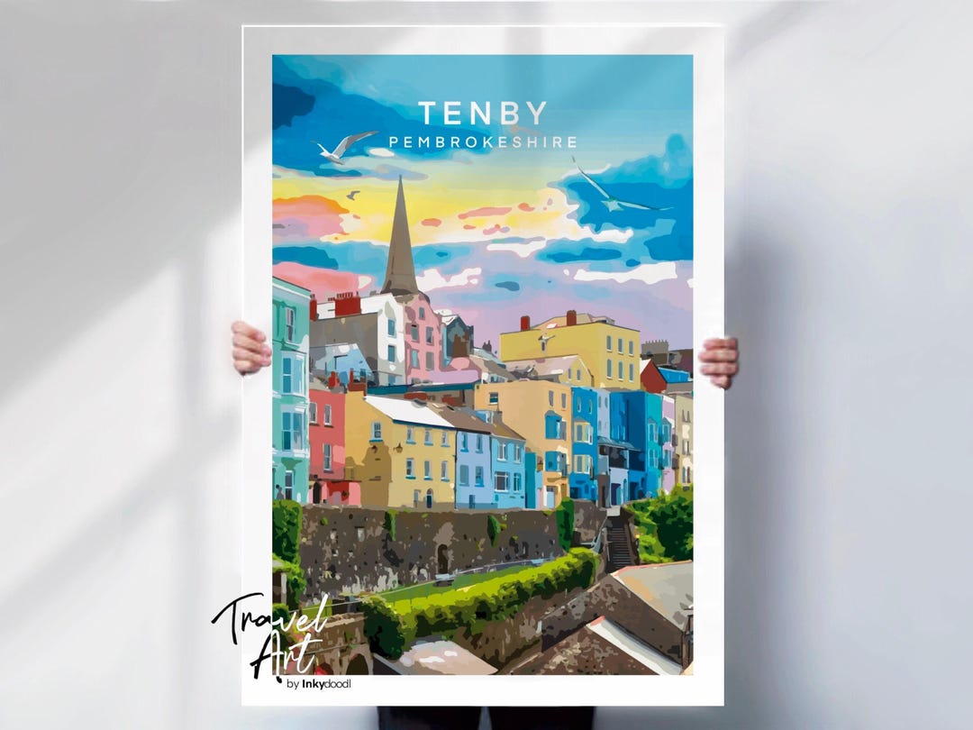 Tenby Travel Poster - Colorful Coastal Town Art Print - Etsy