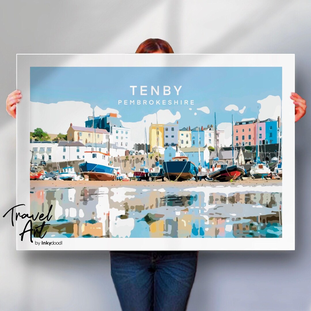 Tenby Travel Poster: Colorful Coastal Scene - Minimalist Style - Etsy