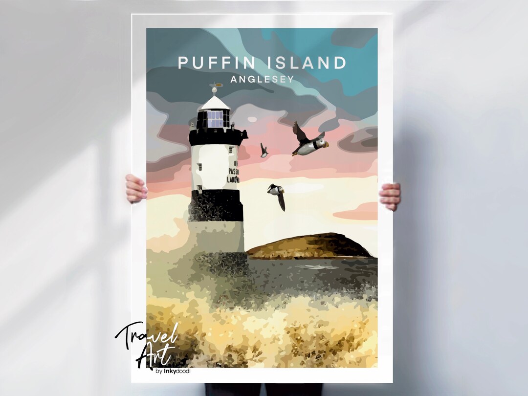 Anglesey Poster - Puffin Island Travel Art Print Wall Hanging - Home ...
