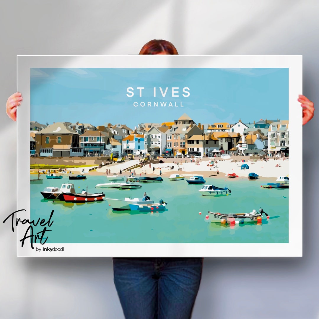 St Ives Print , Cornwall Poster , Cornwall Travel Poster , St Ives Wall ...