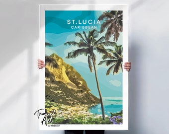St Lucia Travel Poster, St Lucia Wall Art, St Lucia Gift, Retro Travel ...