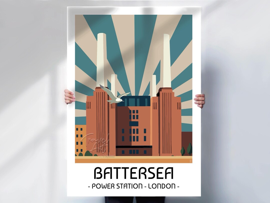 Battersea Power Station Print: Retro London Travel Poster, Minimalist ...