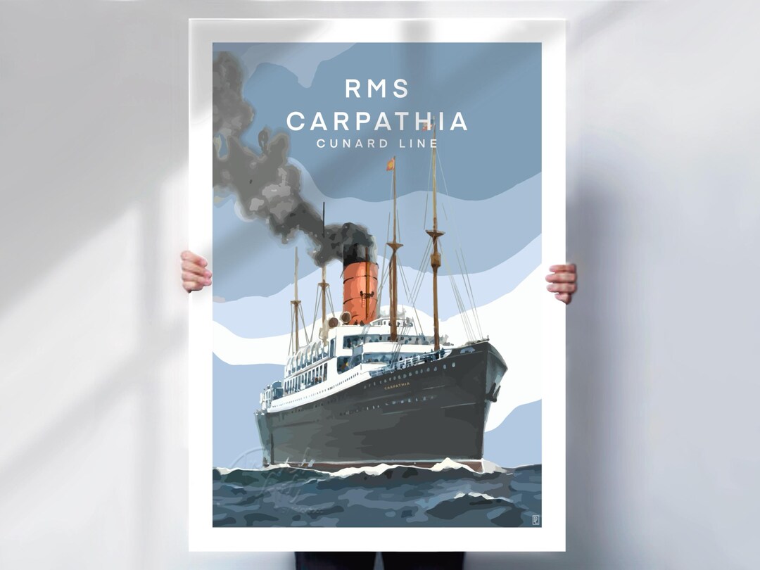 RMS Carpathia Print , Cunard Art Print , Retro Ship Poster , Ocean ...