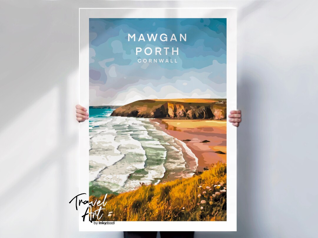 Cornwall Travel Print , Mawgan Porth Wall Art , Cornwall Poster ...