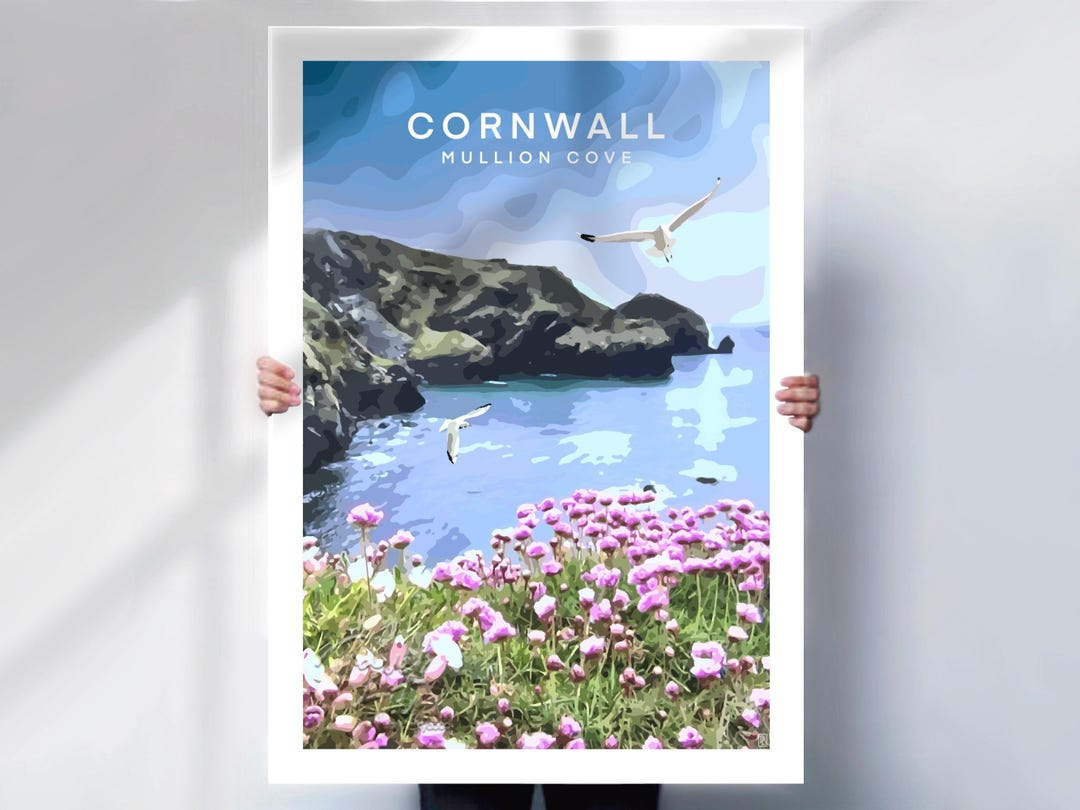 Mullion Cove Travel Print, Cornwall Coastal Village (minimalist Wall ...