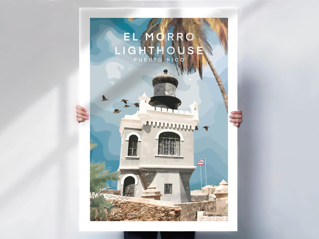 Puerto Rico Print, El MORRO Lighthouse Travel Art Poster, San Juan ...