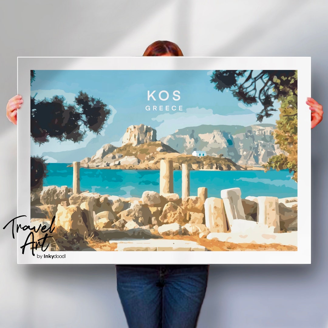 Greece Art Print , Kos Landscape Poster , Greek Island Print , Greek ...