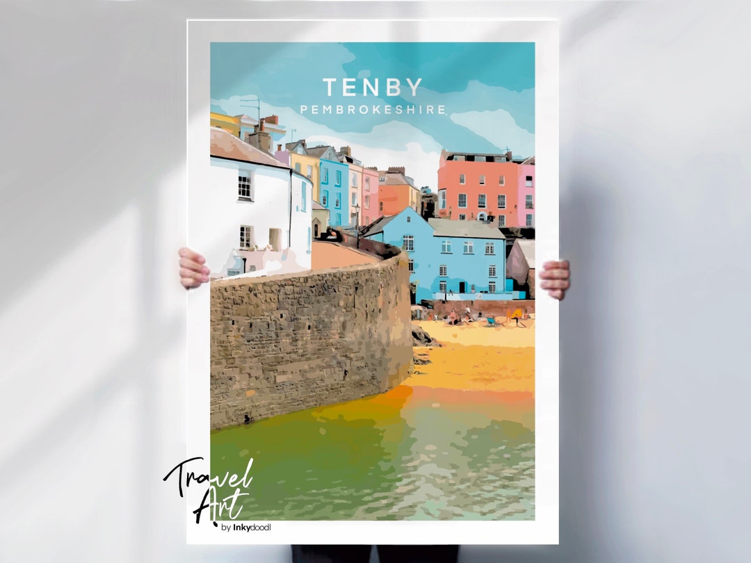 Wales Travel Poster , Pembrokeshire Print , Tenby Poster , Wales Travel ...