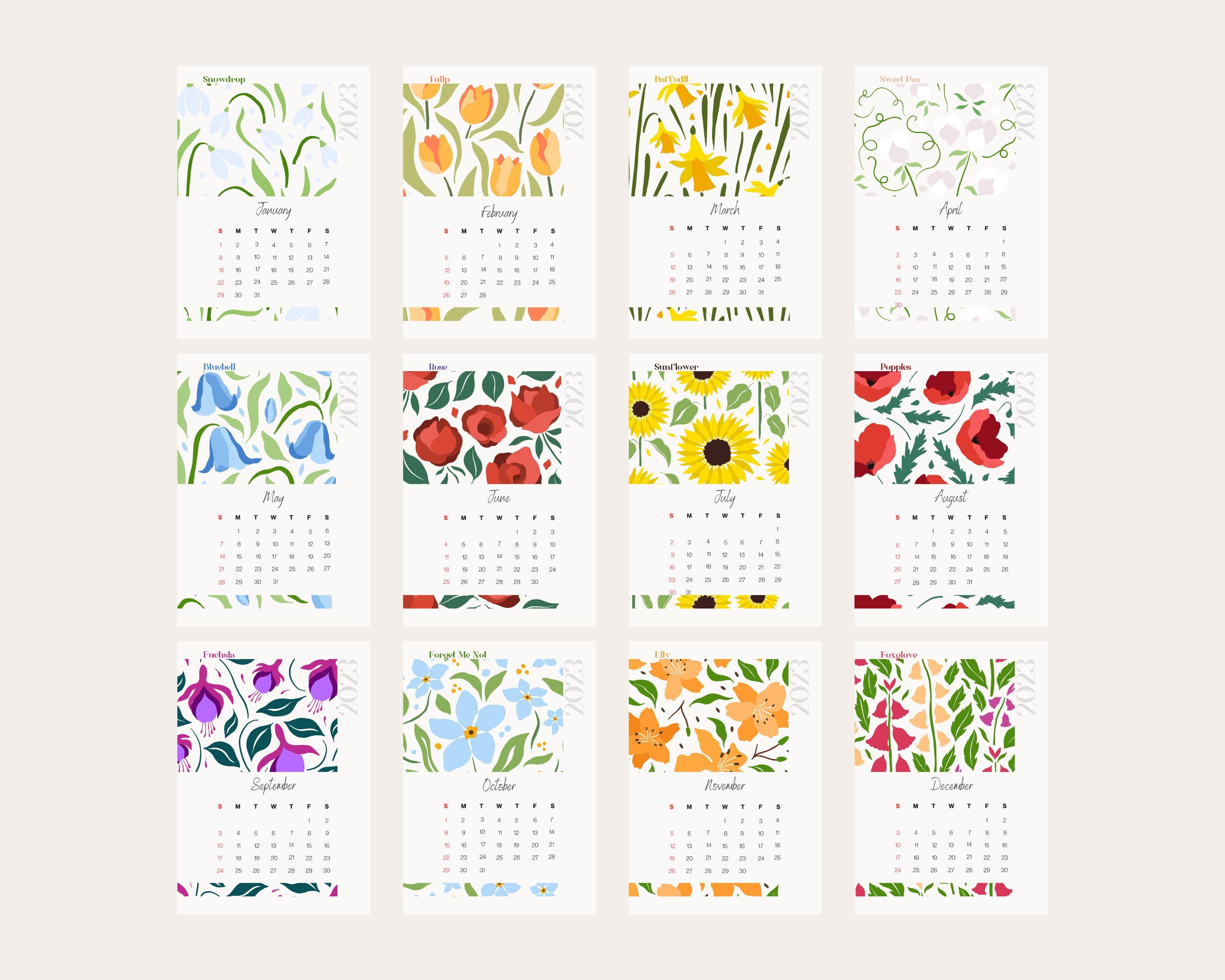 Printable Daffodil Flower Calendar 2023 March Monthly - Etsy