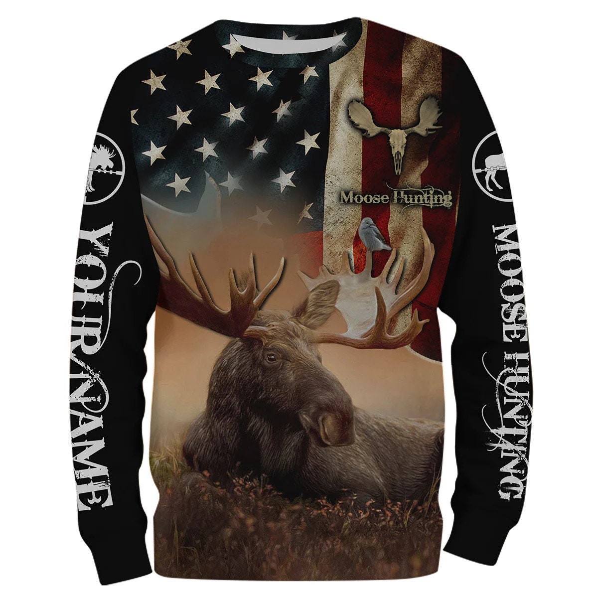 Personalized Moose American Flag Hunting Printing Custom Name - Etsy