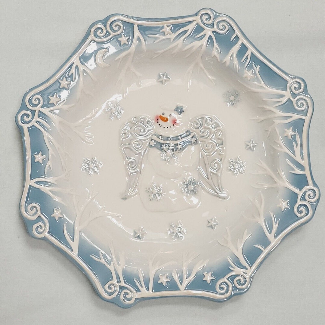 Angel Snowman Cookie Plate Bella Casa by Ganz Ceramic Blue - Etsy