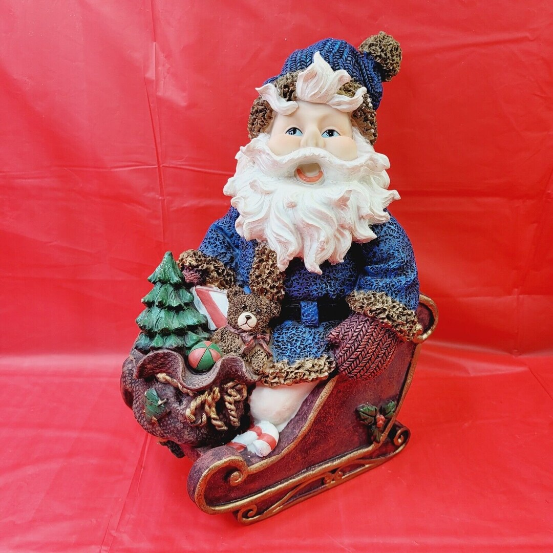 Vintage Resin Blue Santa in Sleigh Christmas Figure by Jubilee Tree ...