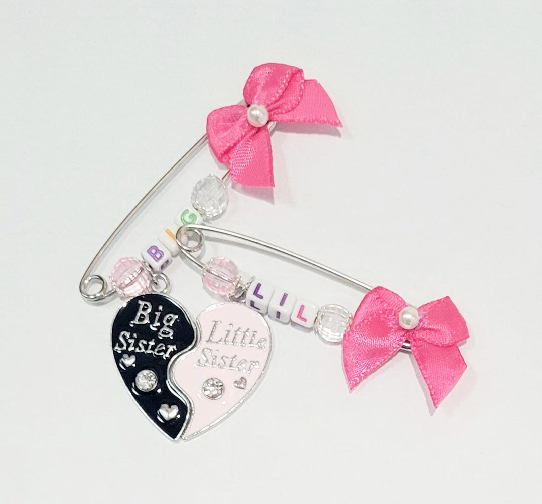 Big and Little Sister Brooch Pin Set – Rhinestone Heart Charms ...