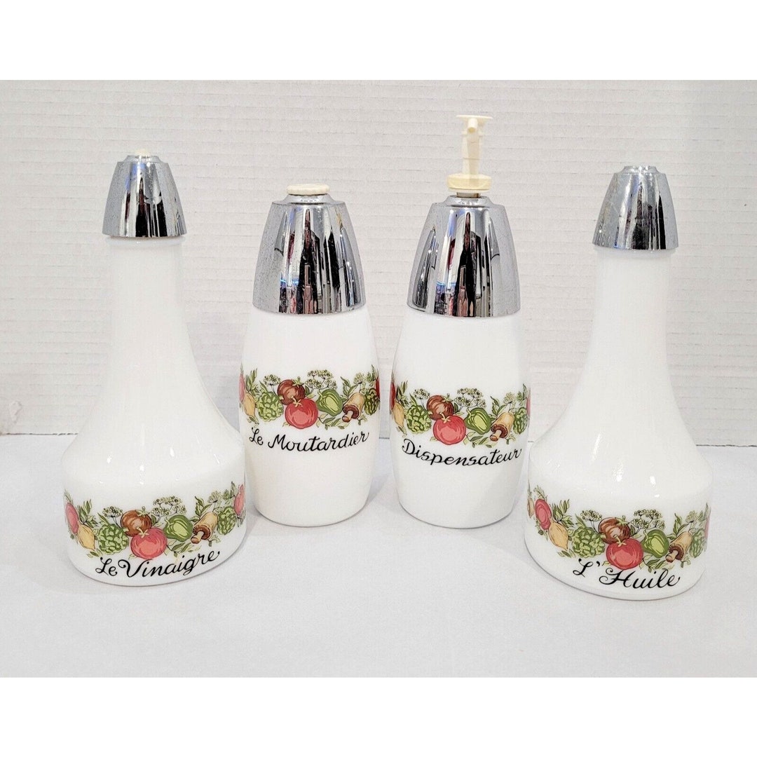 4 Pc Set Gemco Spice of Life Oil Vinegar Cruets and 2 Dispensers Milk ...