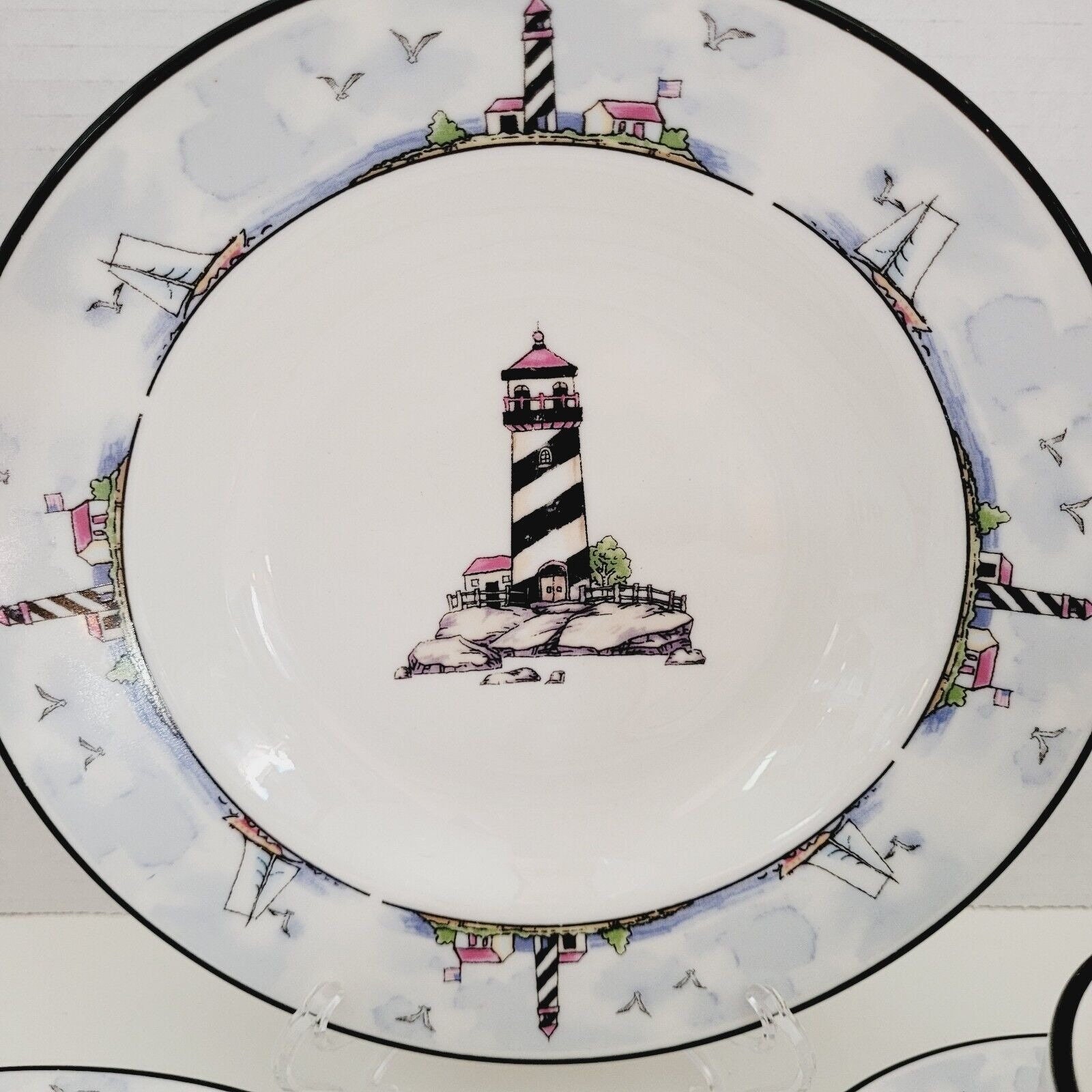 4 Pc Totally Today Coastal Lighthouse Dinnerware Set Dinner Salad Plate ...